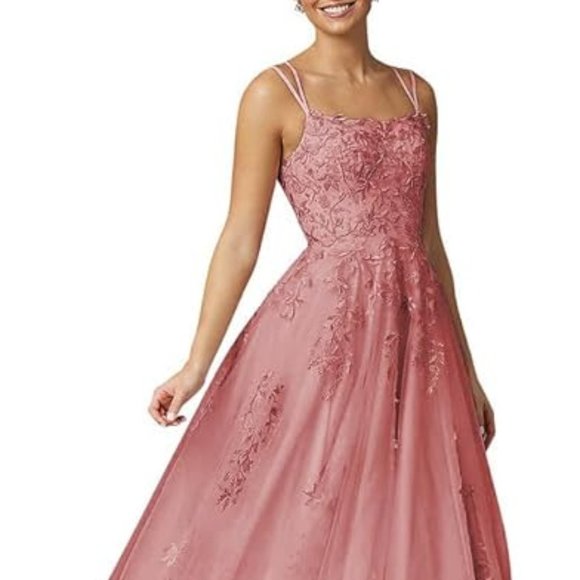 Amazon | Dresses | Dusty Rose Promhoco Formal Dress Flower Embroidered ...